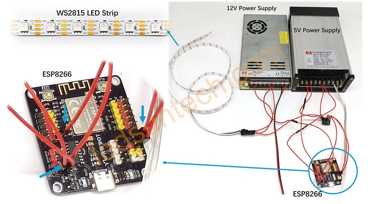 How to Control Addressable WS2815 LED Strips with ESP8266 - LEDSuntech